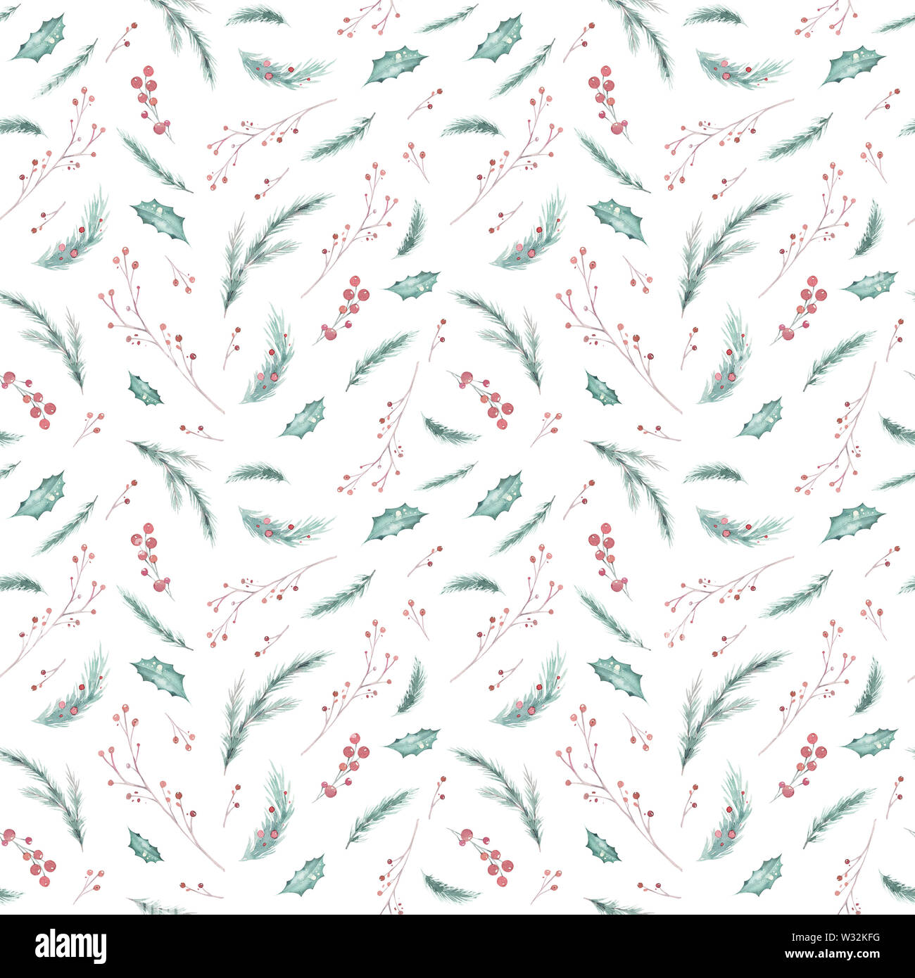 Hand-drawn winter pattern with Merry Christmas branches and berry ...