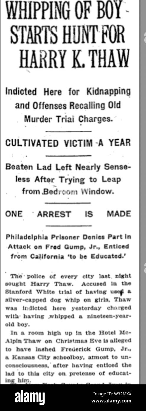 newspaper article, New York Times, January 12, 1917, Thaw sought by ...