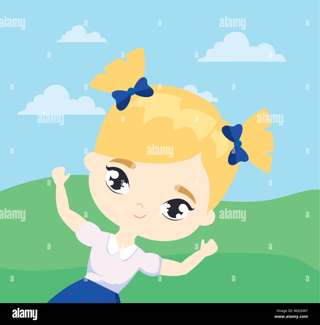 cute little student girl in landscape scene vector illustration design ...