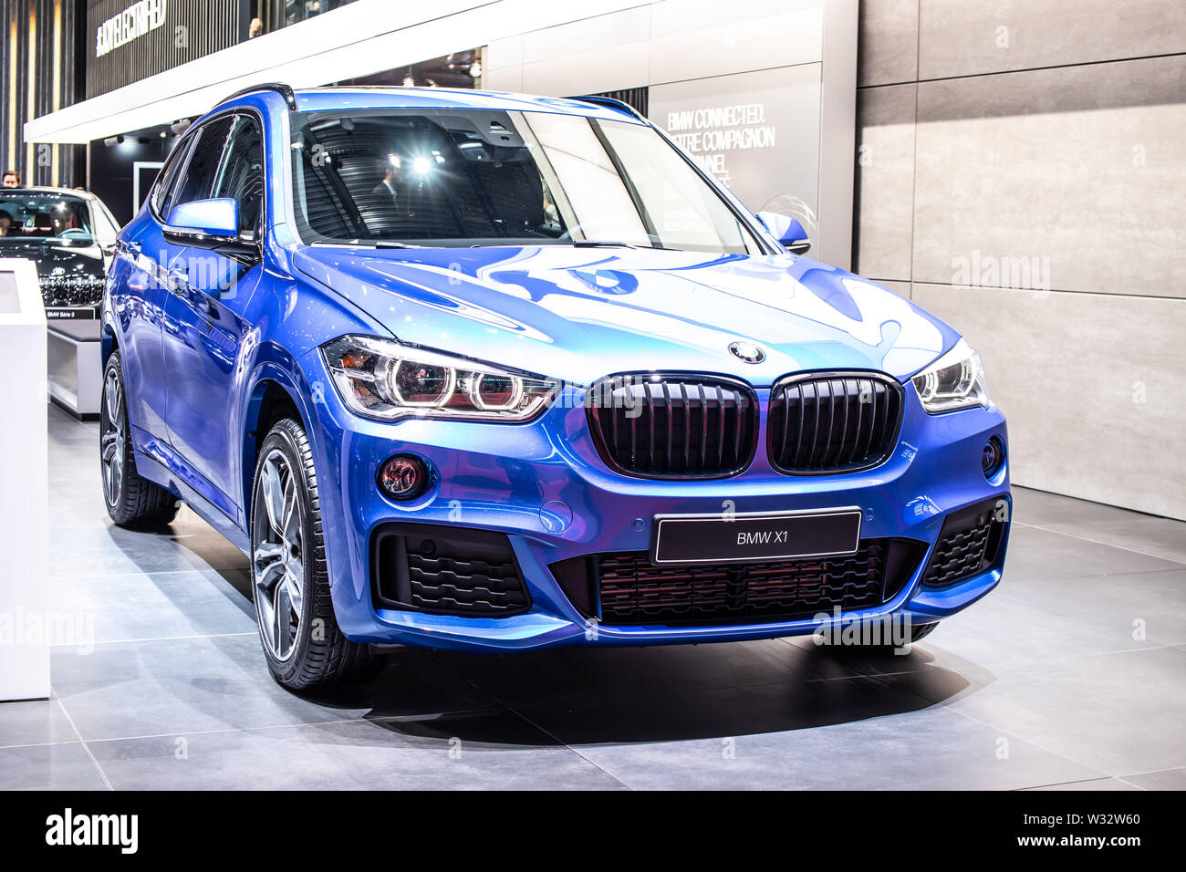Geneva, Switzerland, March 2019 blue BMW X1, Geneva International Motor ...