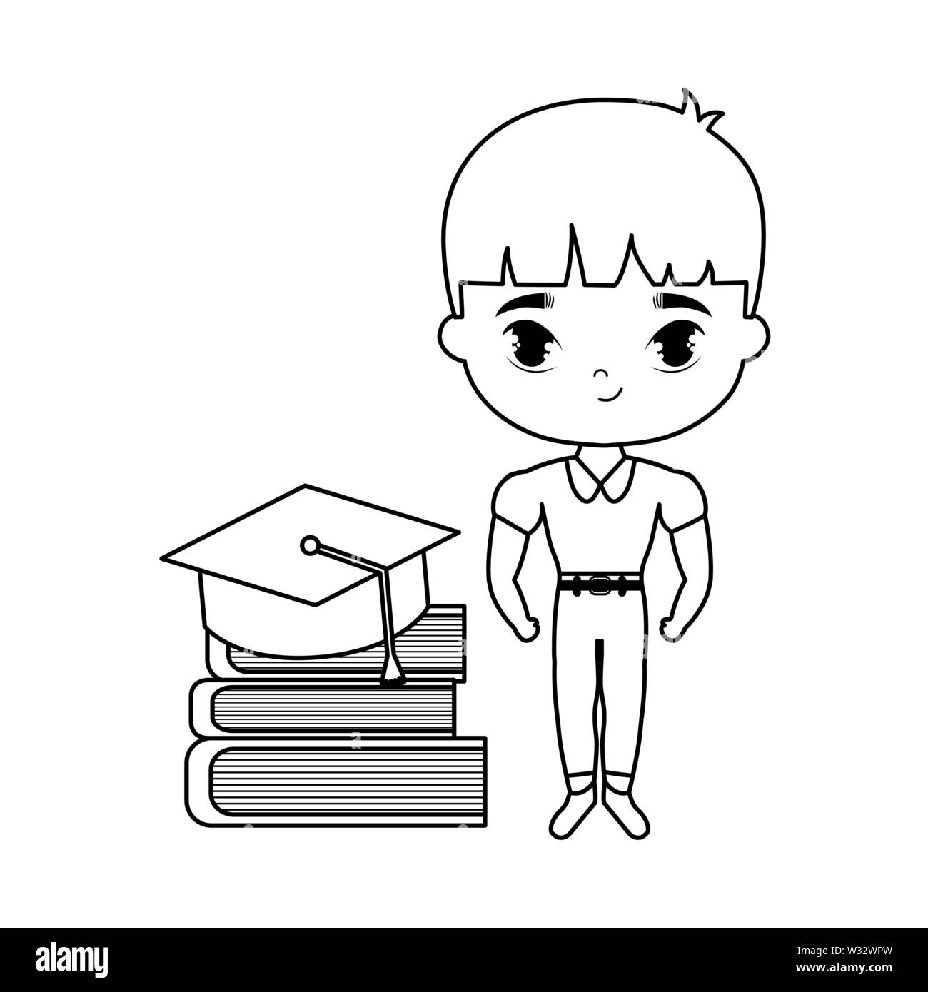 cute student boy with supplies school vector illustration design Stock ...