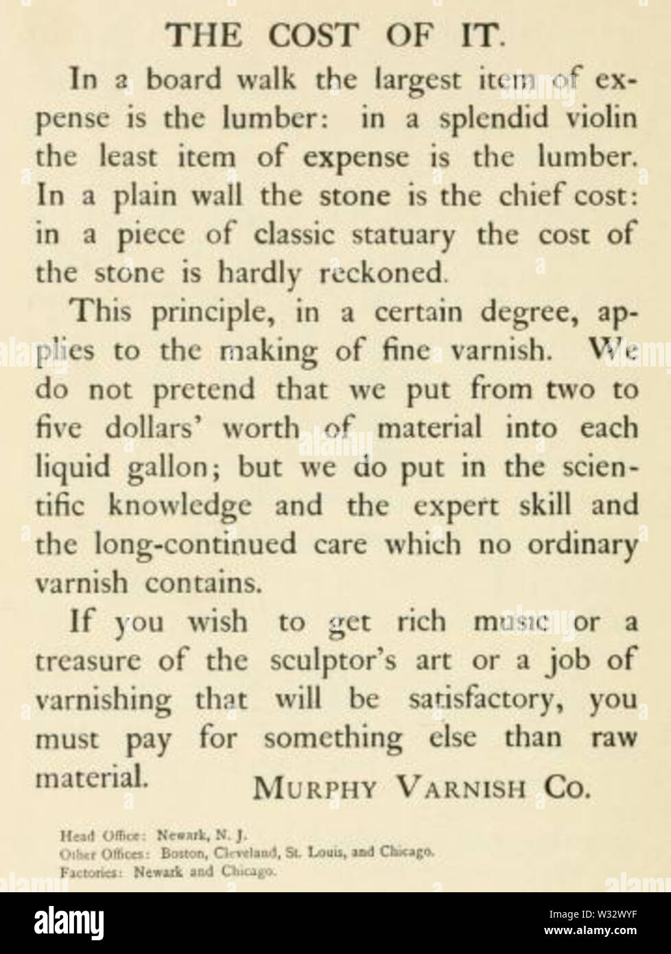 The cost of It - Murphy Varnish Co ad by John Emory Powers Stock Photo ...