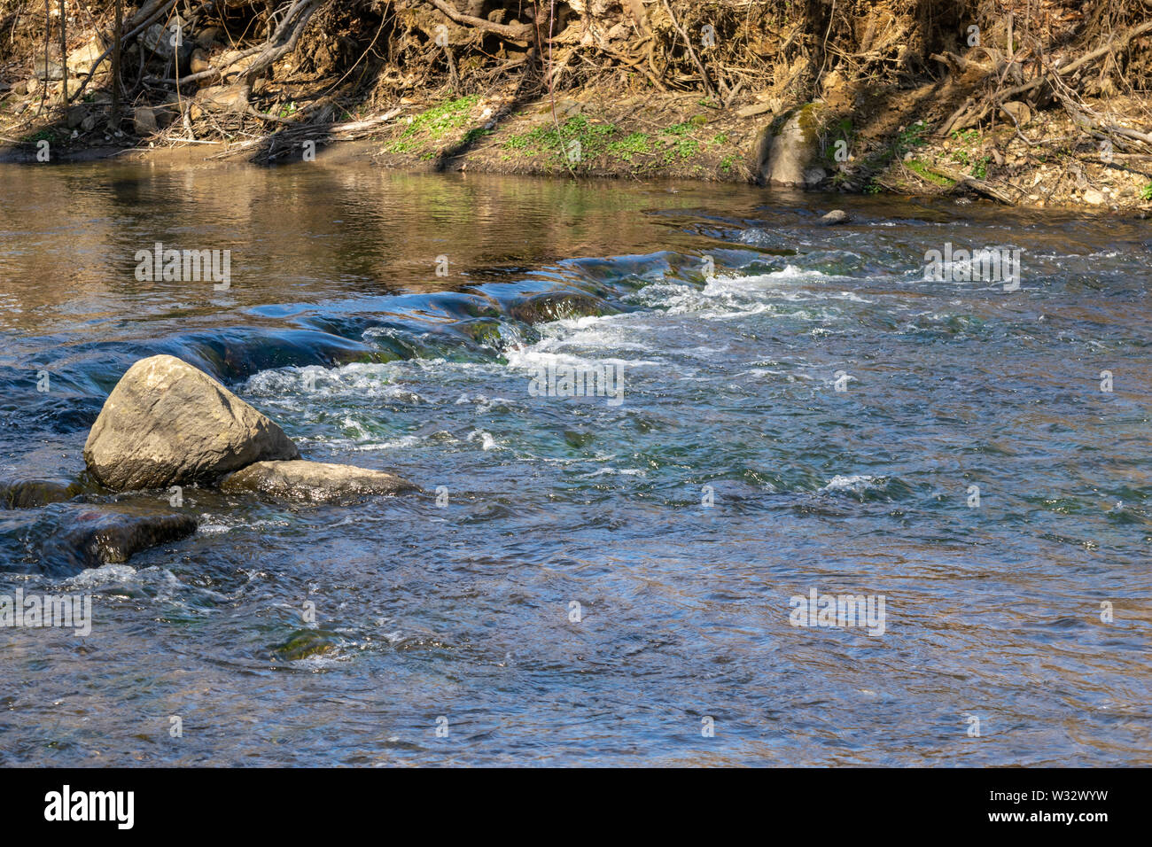 Cool clear water running down a small river, Upstate New York Stock ...