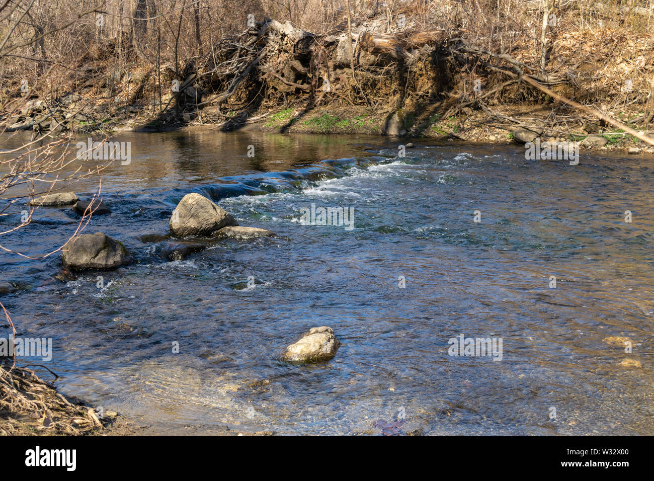 Cool clear water running down a small river, Upstate New York Stock ...