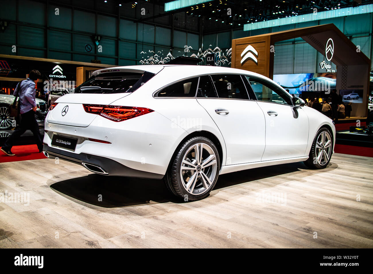 Geneva, March 2019 white Mercedes CLA 250 4Matic Shooting Brake, Geneva ...