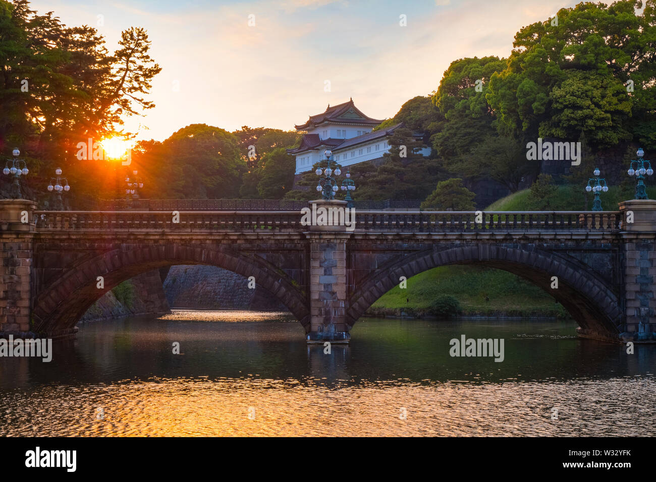 Tokyo, Japan - April 28 2018: Nijubashi bridge in front of Tokyo ...