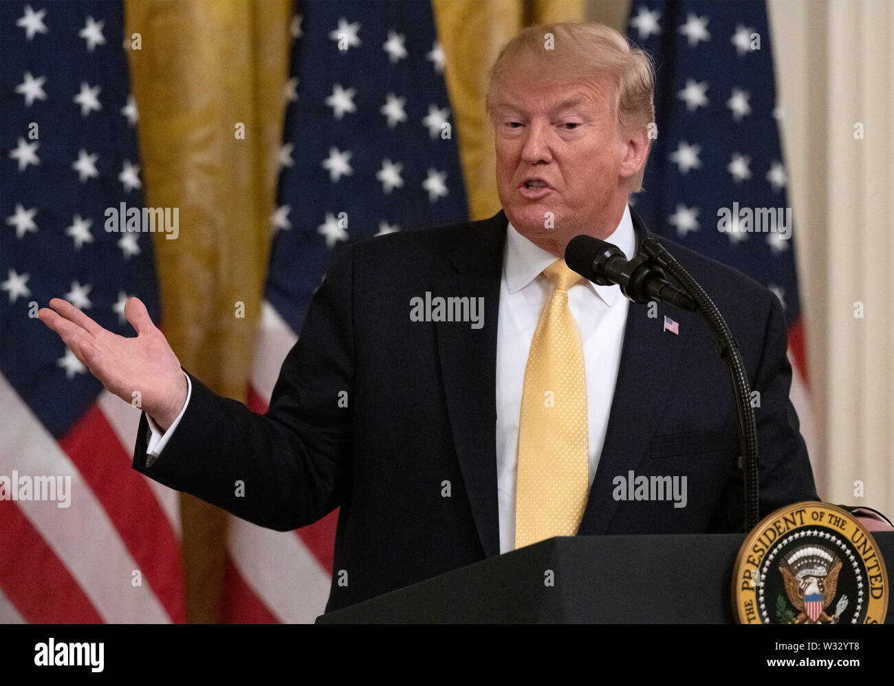 United States President Donald J. Trump delivers remarks at the ...