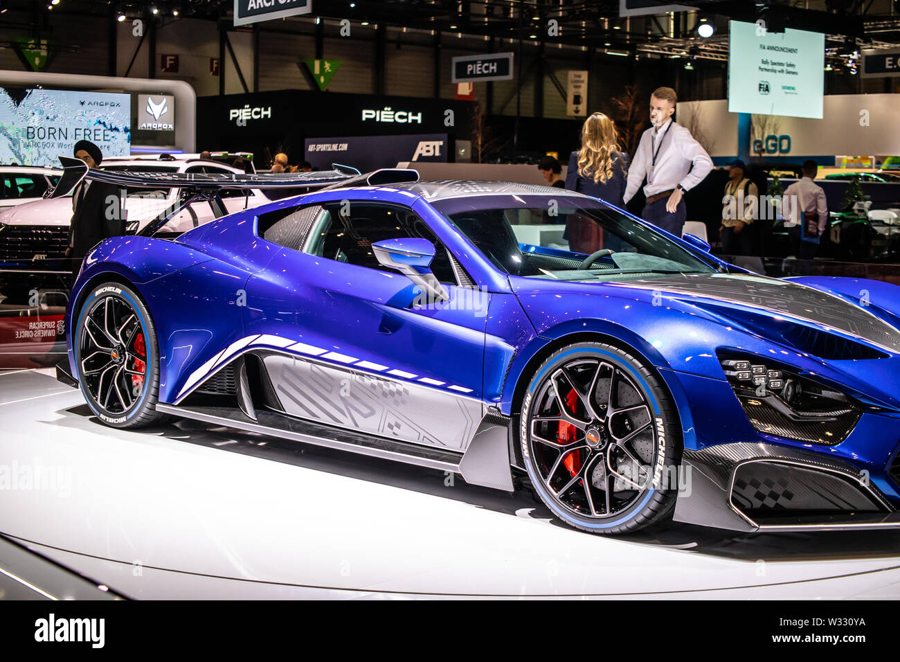 Geneva, Switzerland, March 2019: metallic blue Zenvo TSR-S in Zenvo ...