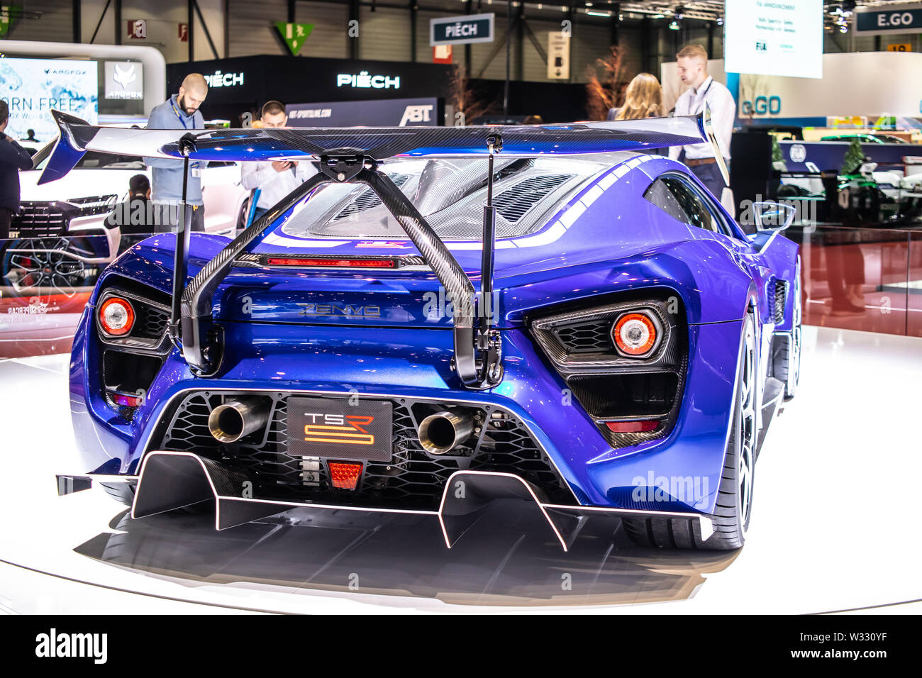 Geneva, Switzerland, March 2019: metallic blue Zenvo TSR-S in Zenvo ...