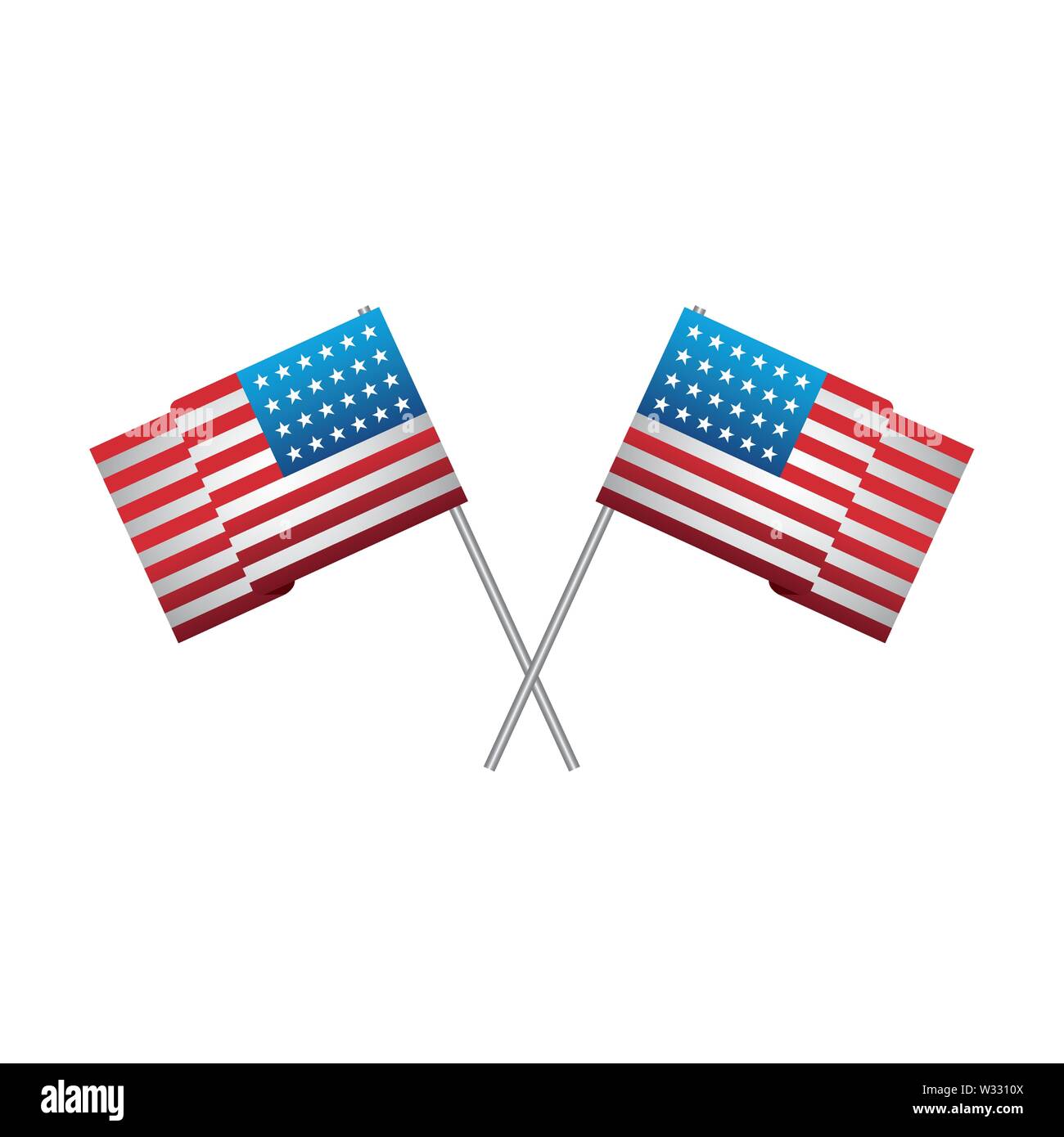 united state of american flags on sticks crossed vector illustration ...