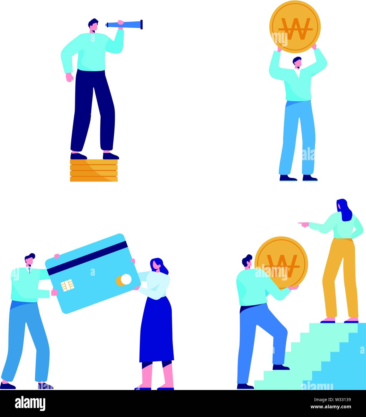 Isometric set of people, human movement concept isolated on white ...