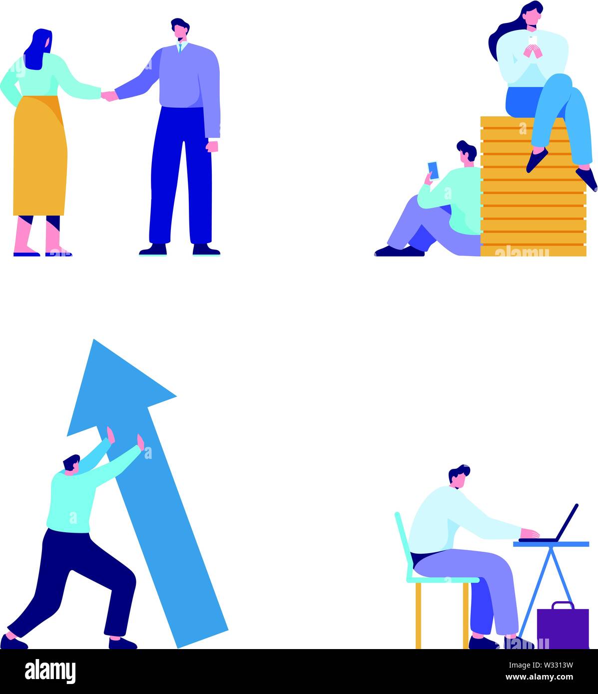 Isometric set of people, human movement concept isolated on white ...