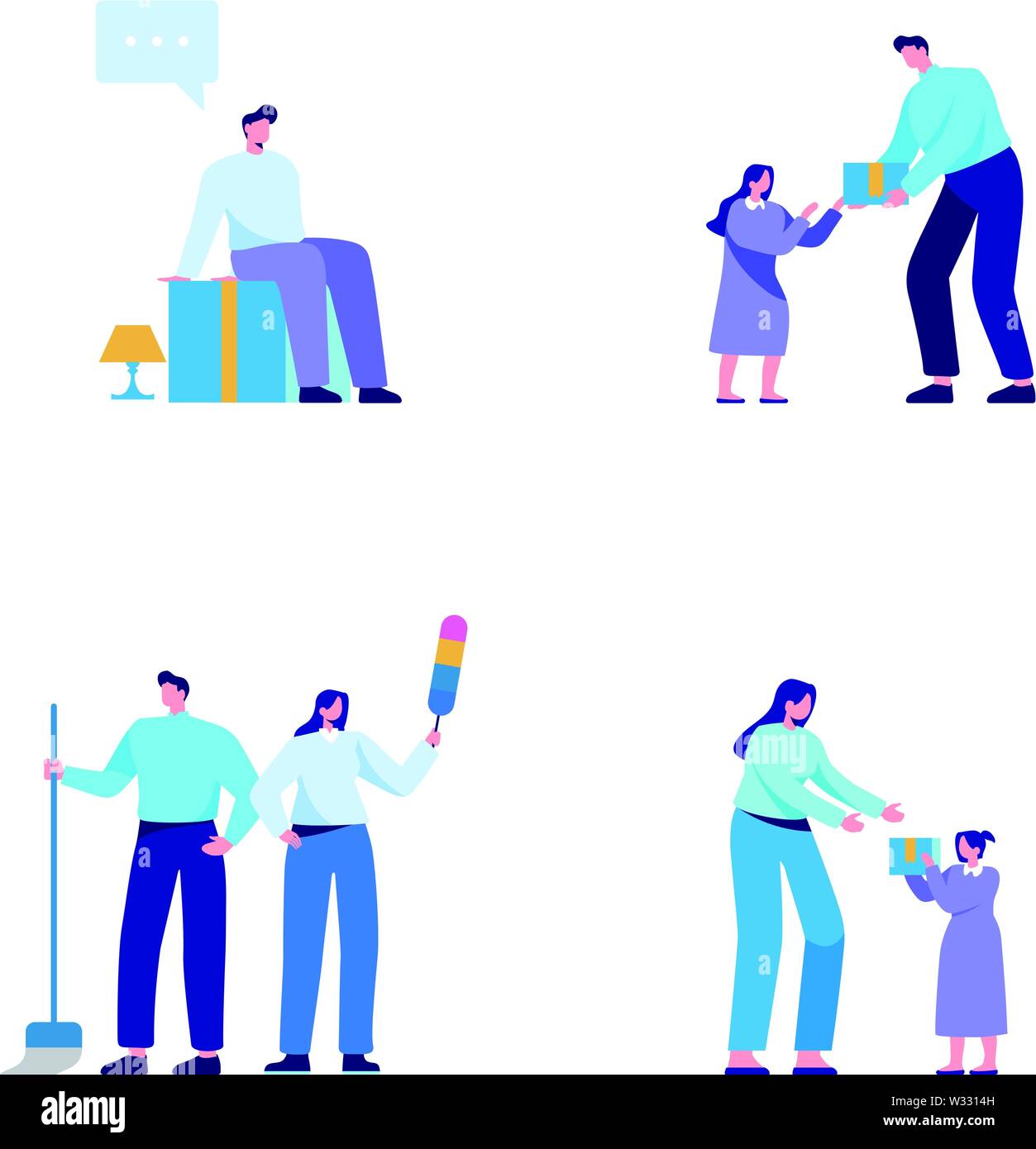 Isometric set of people, human movement concept isolated on white ...