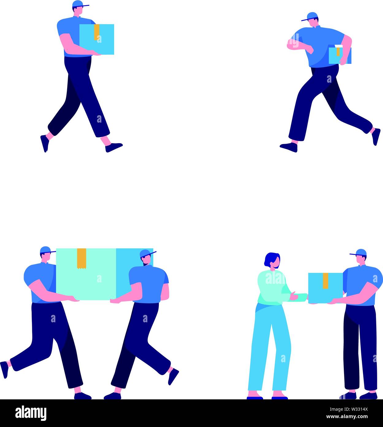 Isometric set of people, human movement concept isolated on white ...