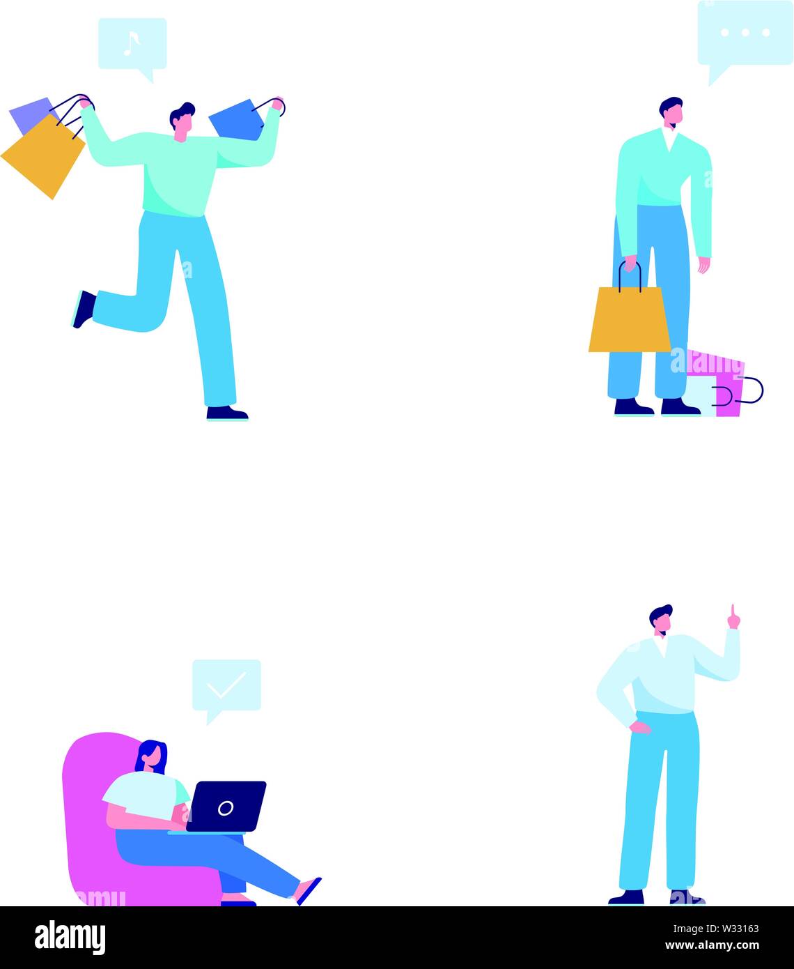 Isometric set of people, human movement concept isolated on white ...