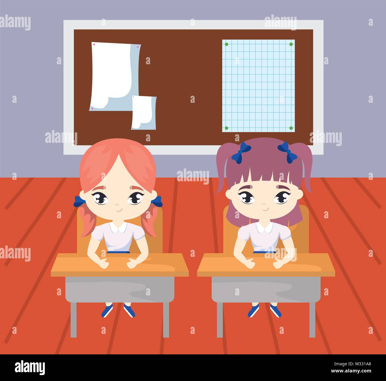 little student girls in the classroom scene vector illustration design ...