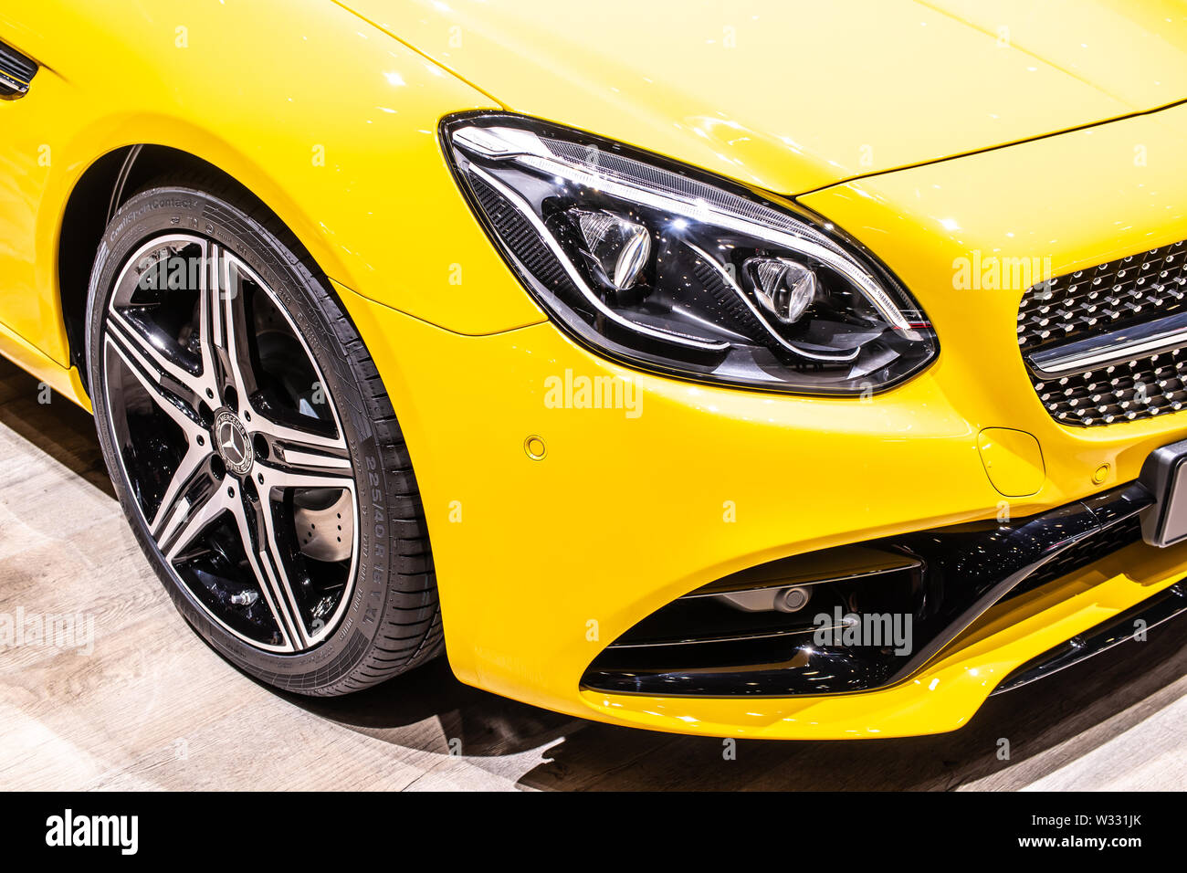 Geneva, Switzerland, Mar 2019 yellow Mercedes SLC 300 "Final Edition ...