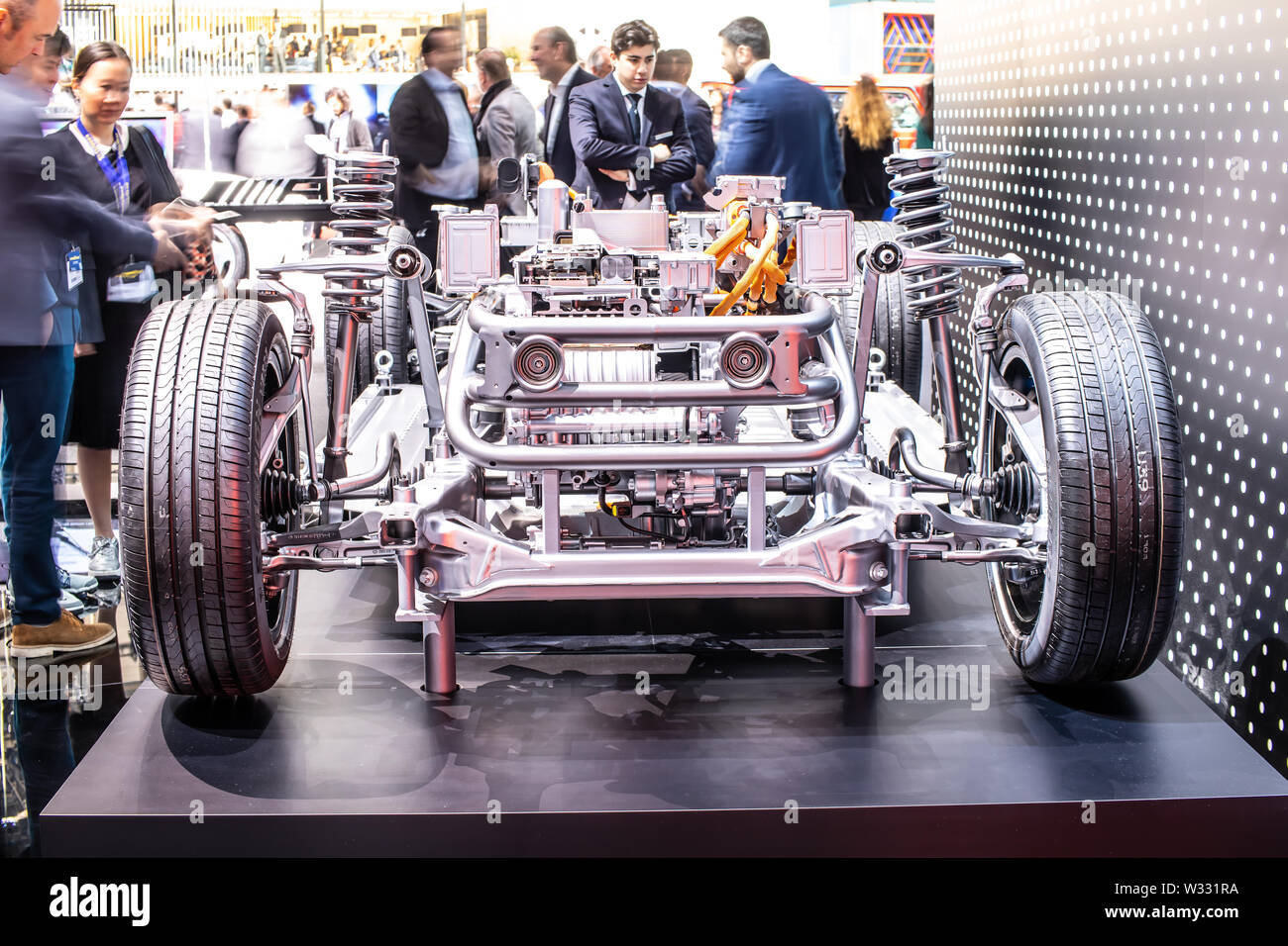 Geneva, Switzerland, Mar 2019: cross section, electric Mercedes EQC 400 ...