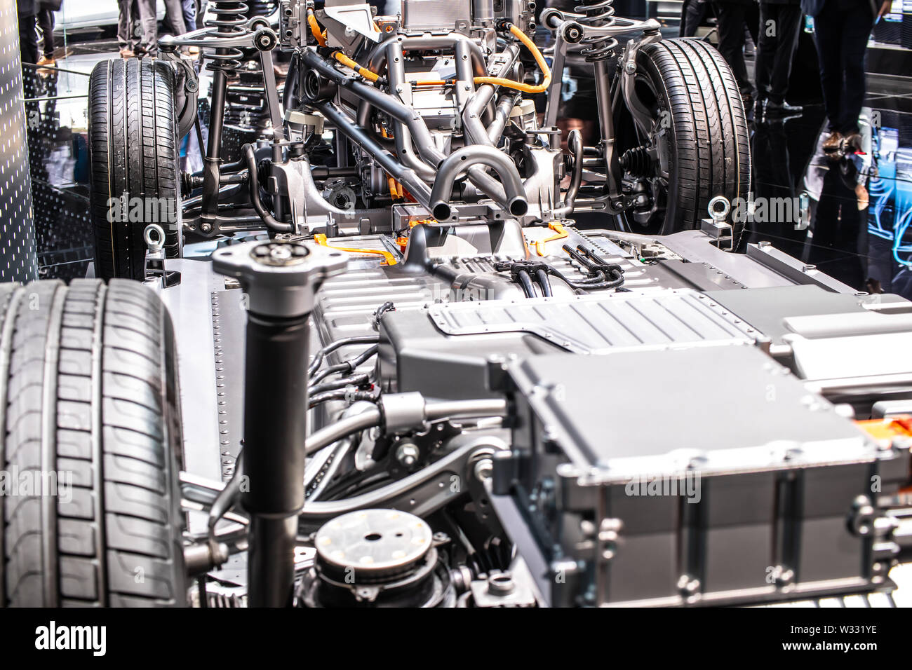 Geneva, Switzerland, Mar 2019: cross section, electric Mercedes EQC 400 ...