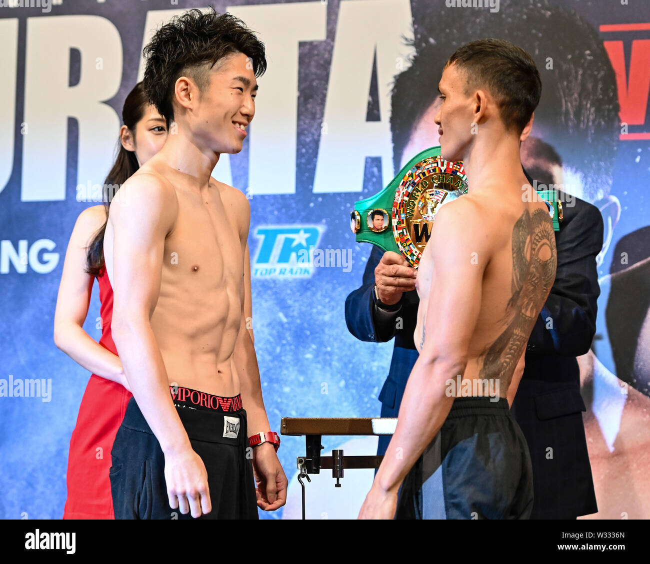 Osaka, Japan. 11th July, 2019. (L-R) Ken Shiro (JPN), Jonathan Taconing ...