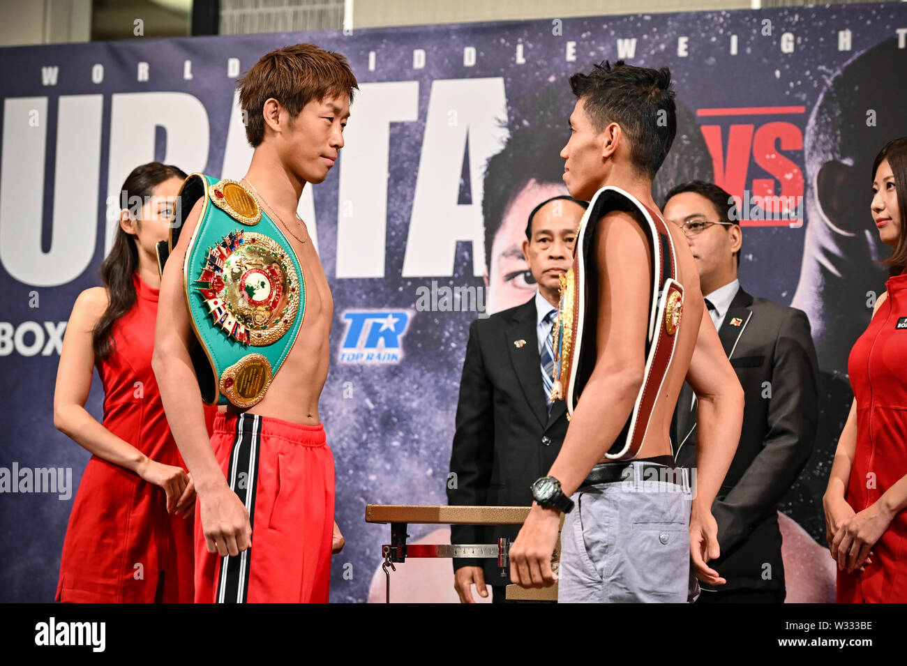 Osaka, Japan. 11th July, 2019. (L-R) Satoshi Shimizu (JPN), Joe Noynay ...