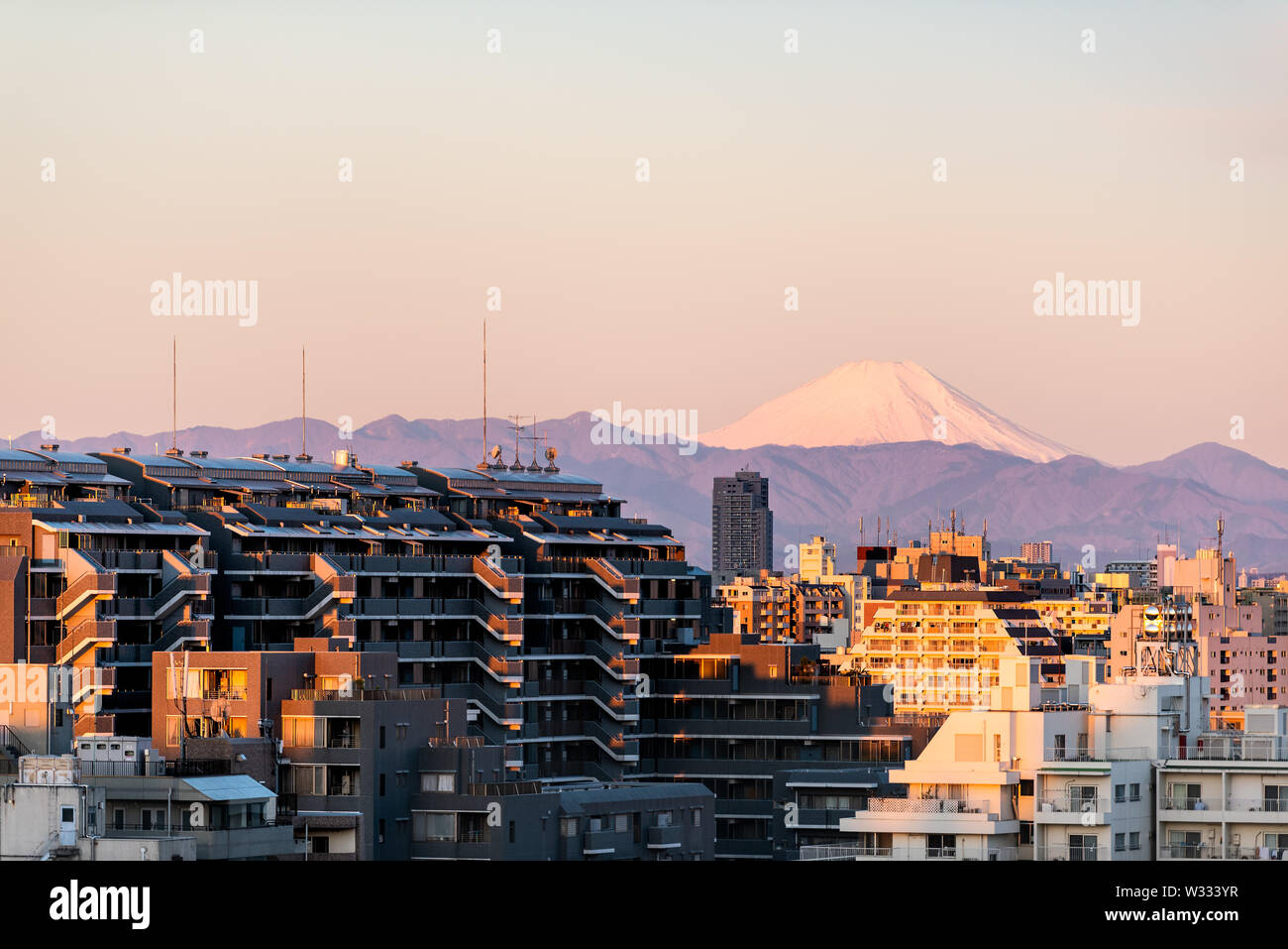 Sunset in Tokyo, Japan Shinjuku cityscape with silhouette view of Mount ...