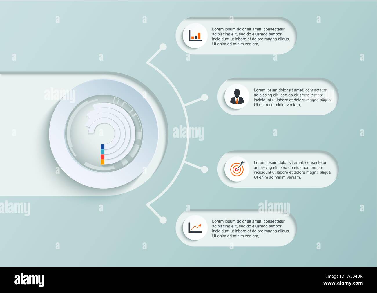 Abstract 3D infographic template with a four steps for success. Business circle template with ...
