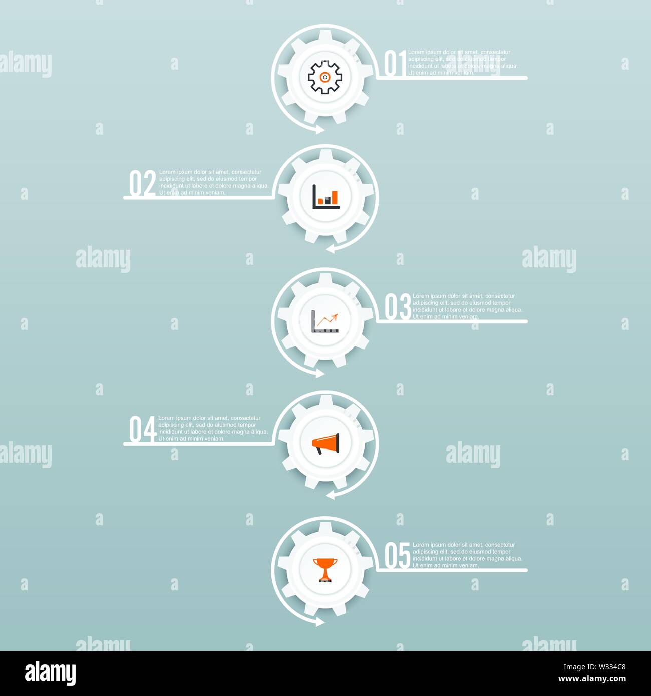 Abstract 3D infographic template with a five steps for success. Business circle template with ...