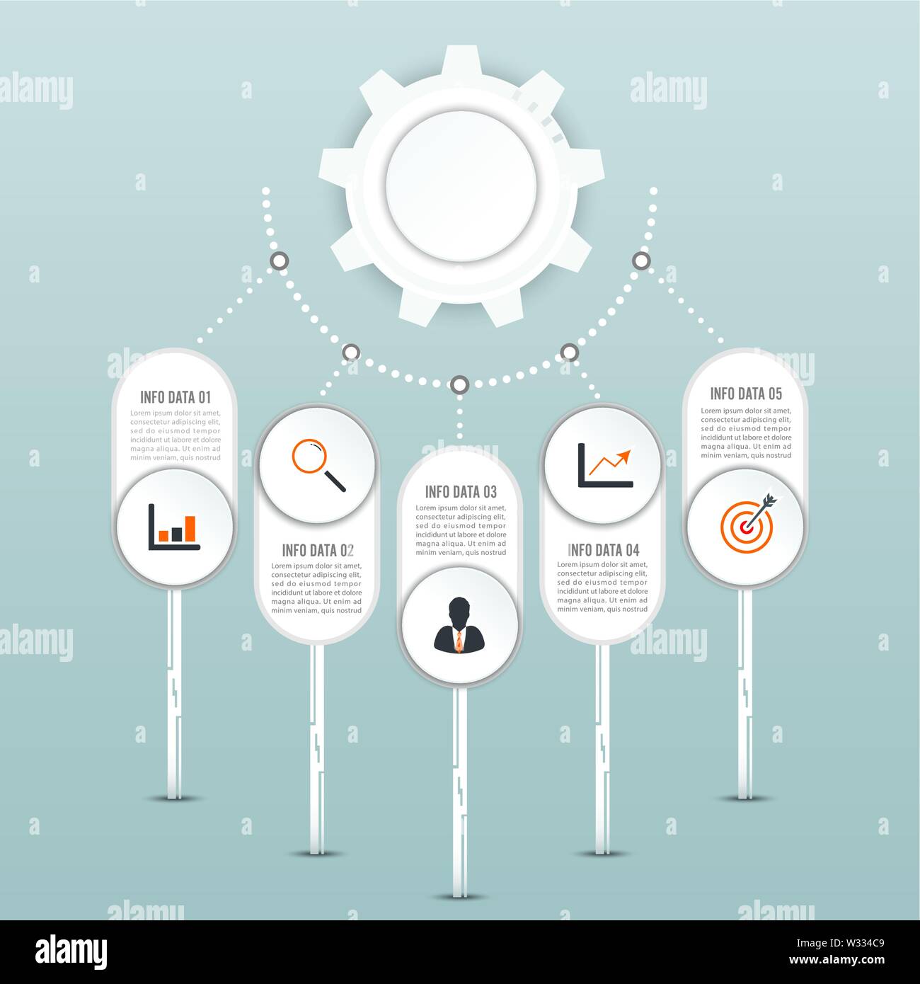 Abstract 3D infographic template with a five steps for success. Business circle template with ...
