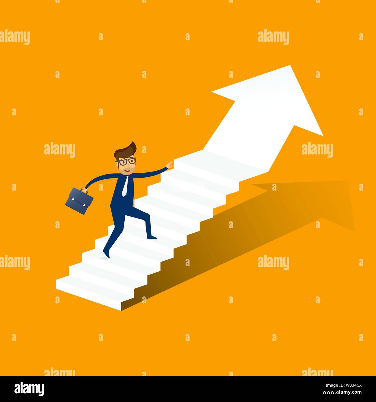 Businessman running up stairway to the top. Business concept growth and ...
