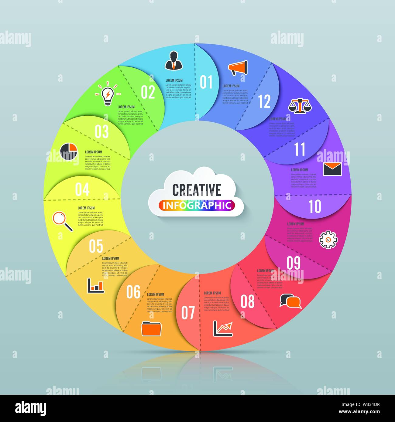 Circle chart infographic template with 12 options for presentations ...