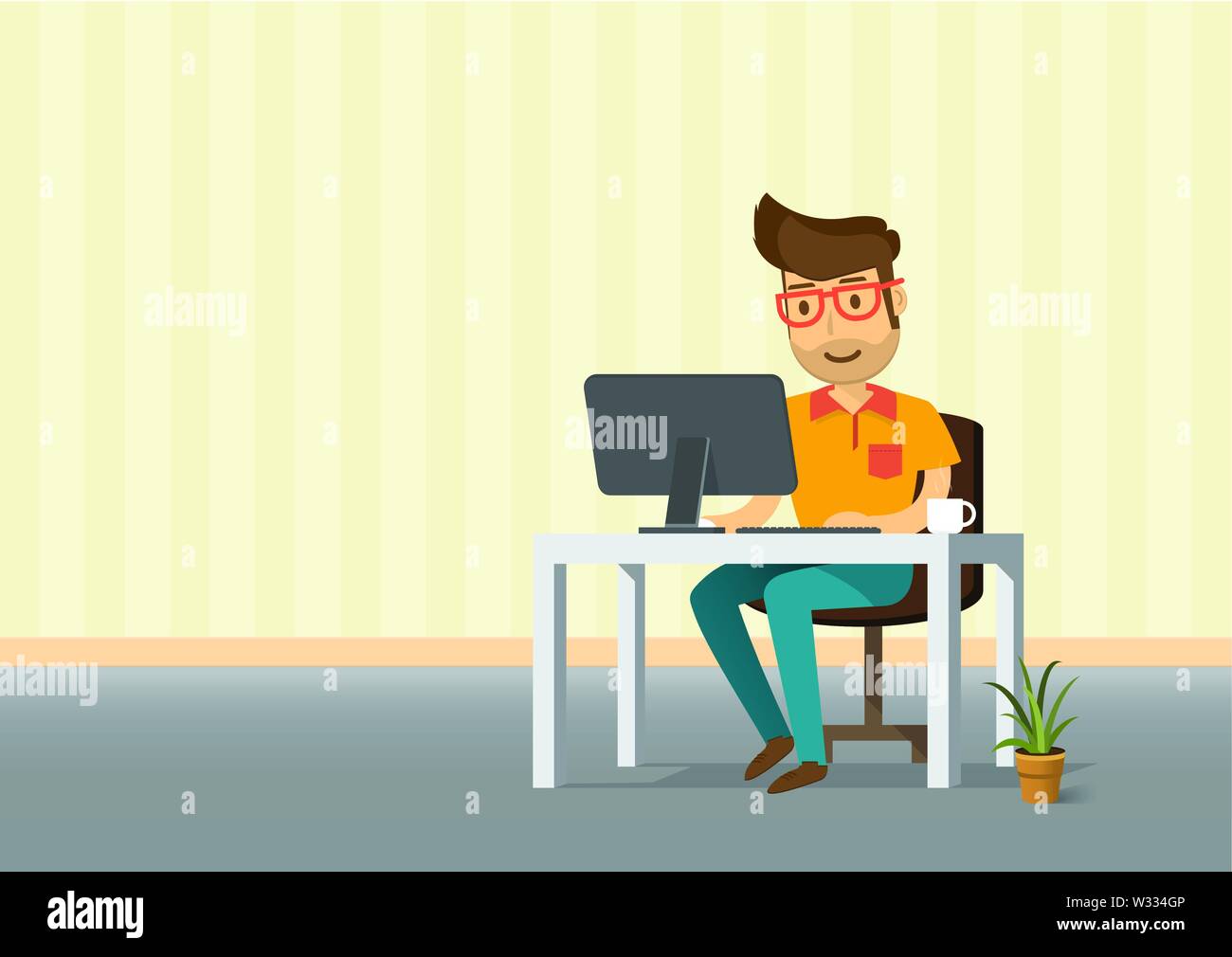 Businessman cartoon character working computer hi-res stock photography ...