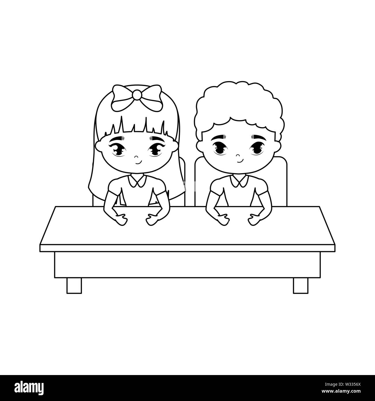 little students seated in school desk vector illustration design Stock ...
