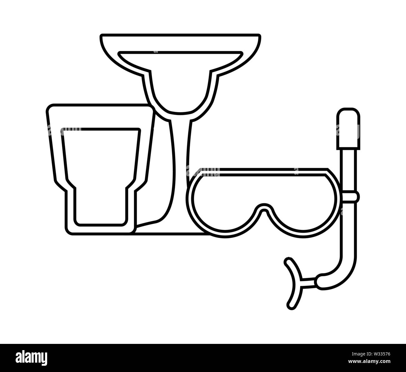 snorkel with cocktail and juice glass vector illustration design Stock ...