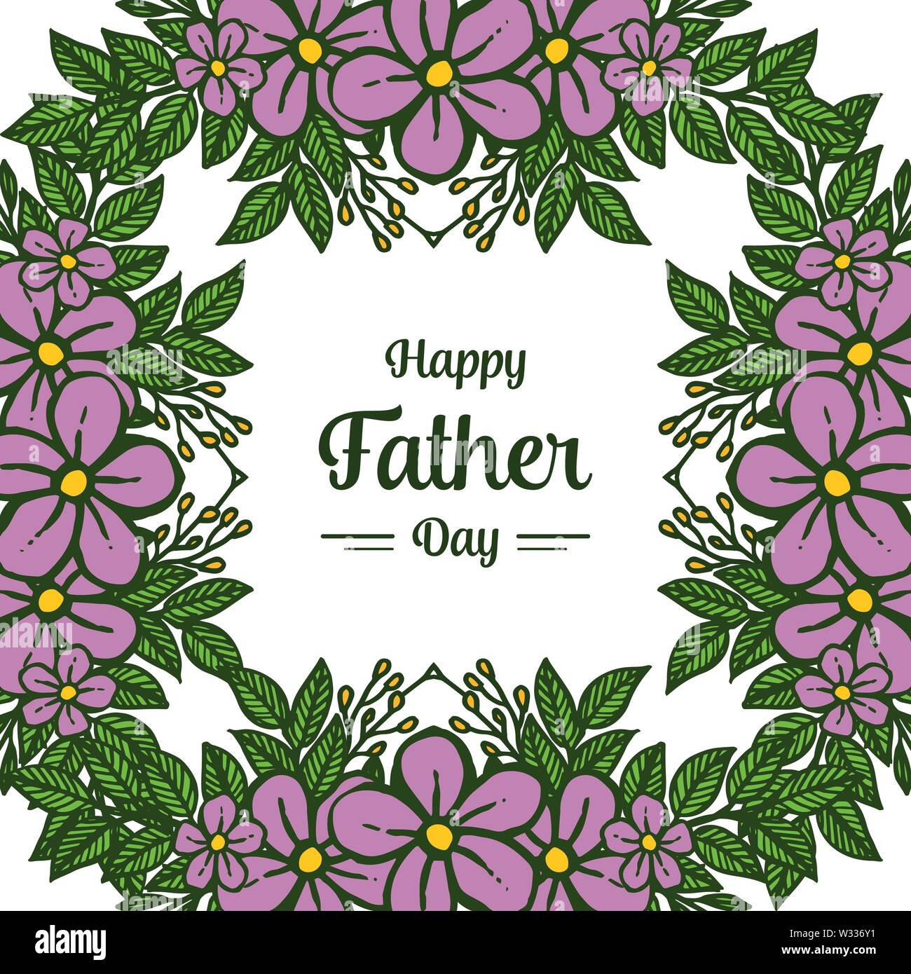 Design for happy father day, purple flower frame blossom. Vector ...