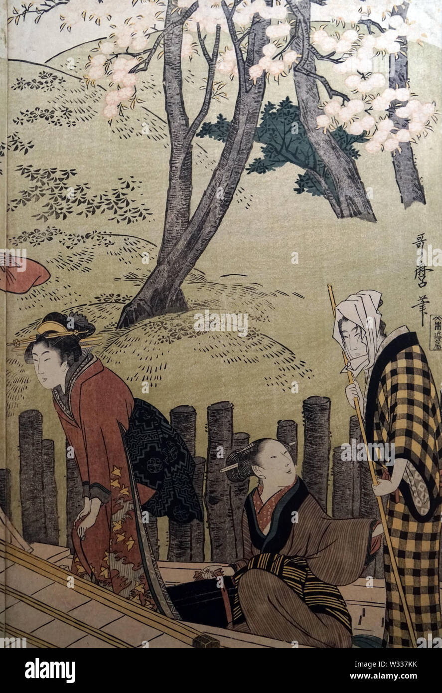 Cherry Blossom Viewing at Mimeguri (triptych, right), by Kitagawa ...