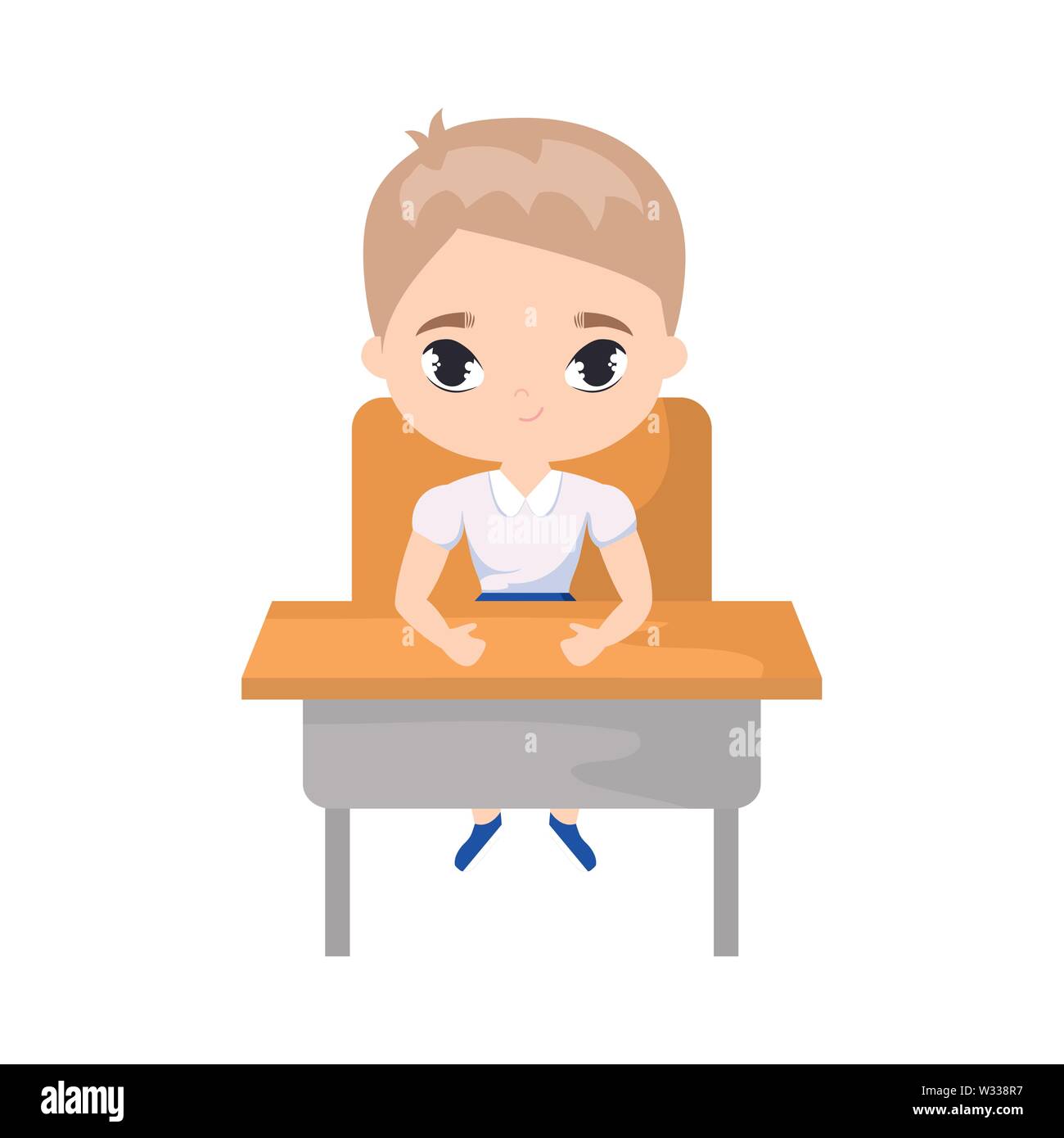 little student boy sitting in school desk vector illustration design ...
