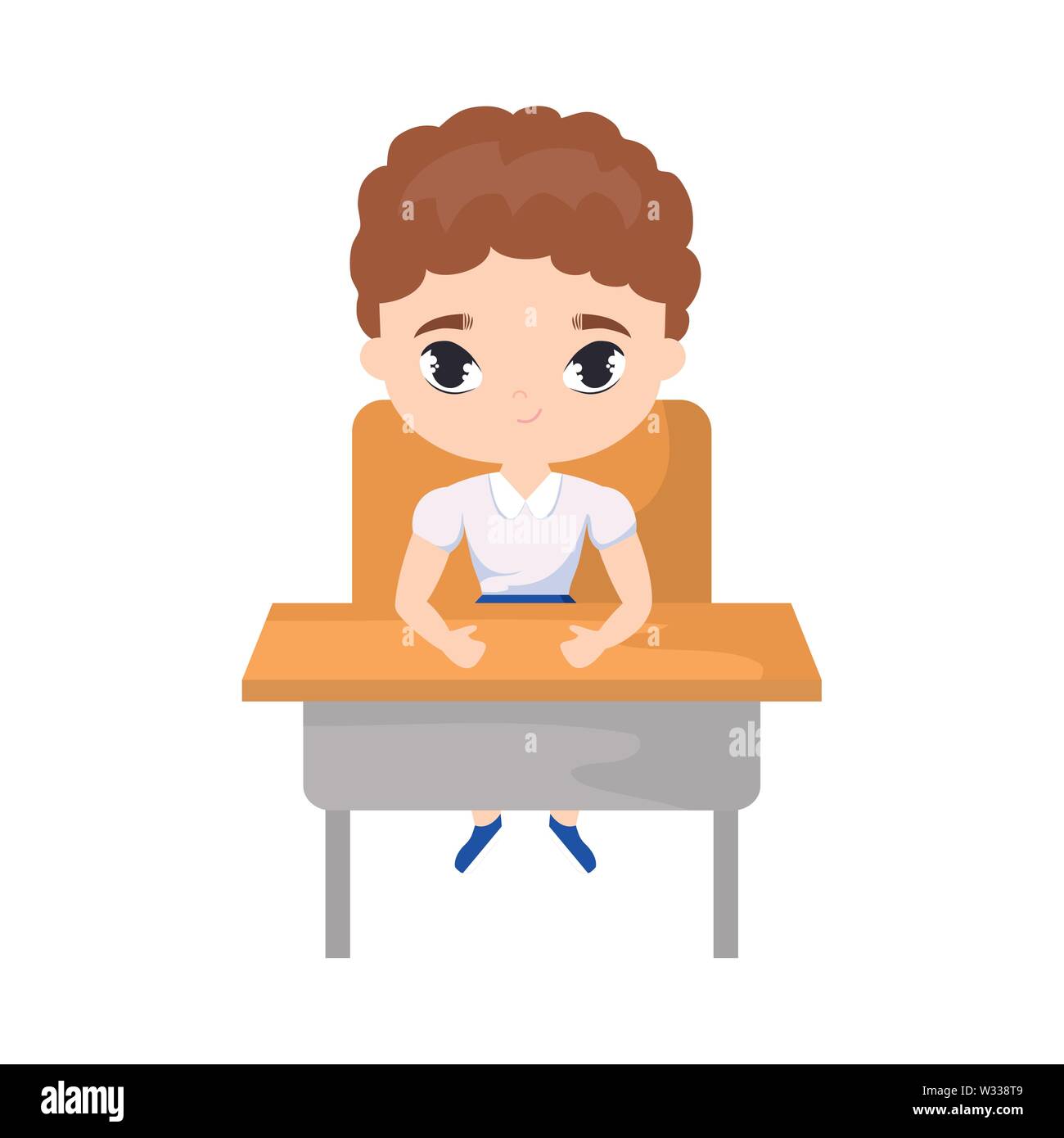 little student boy sitting in school desk vector illustration design ...