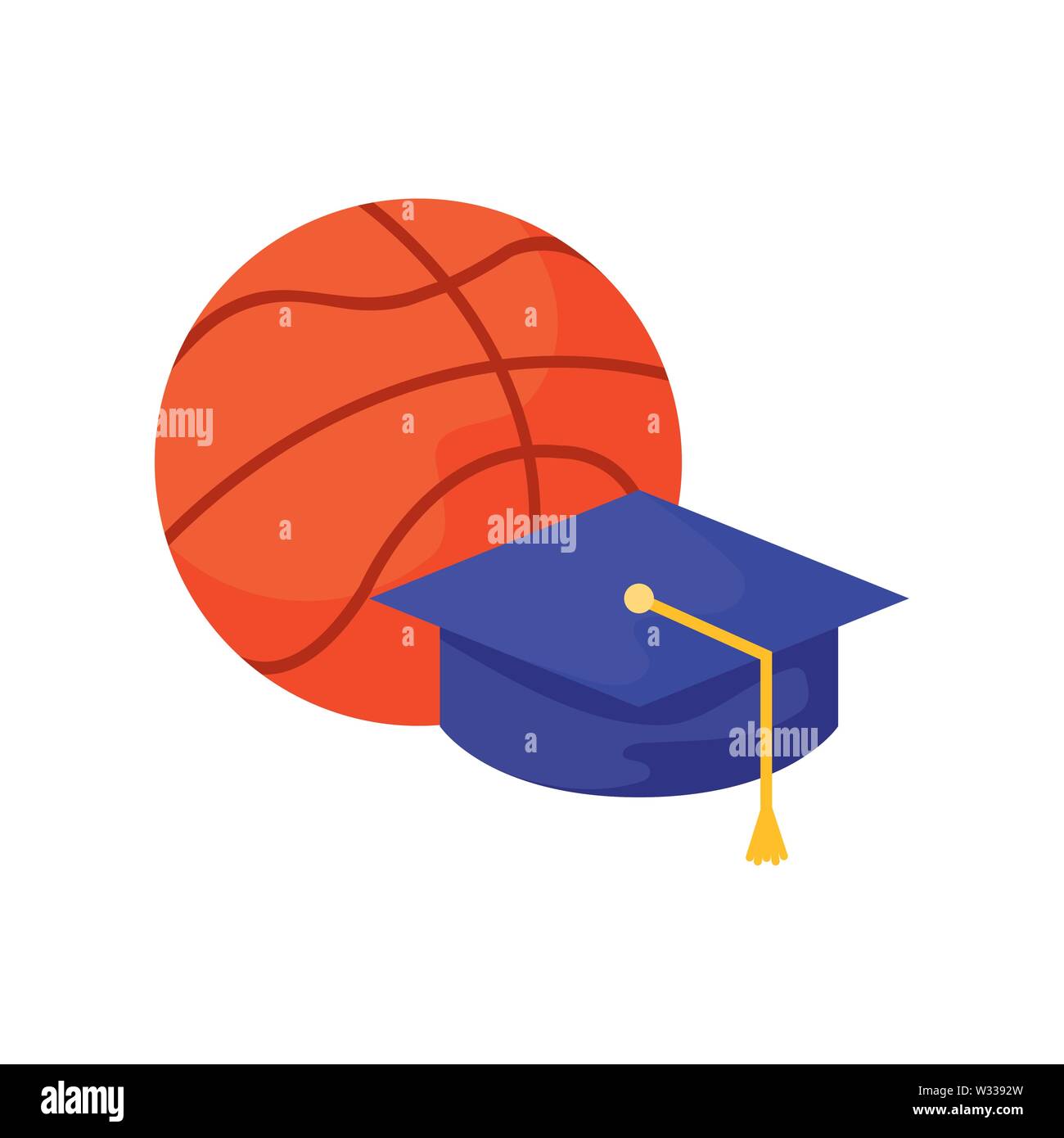hat graduation with basketball balloon vector illustration design Stock ...