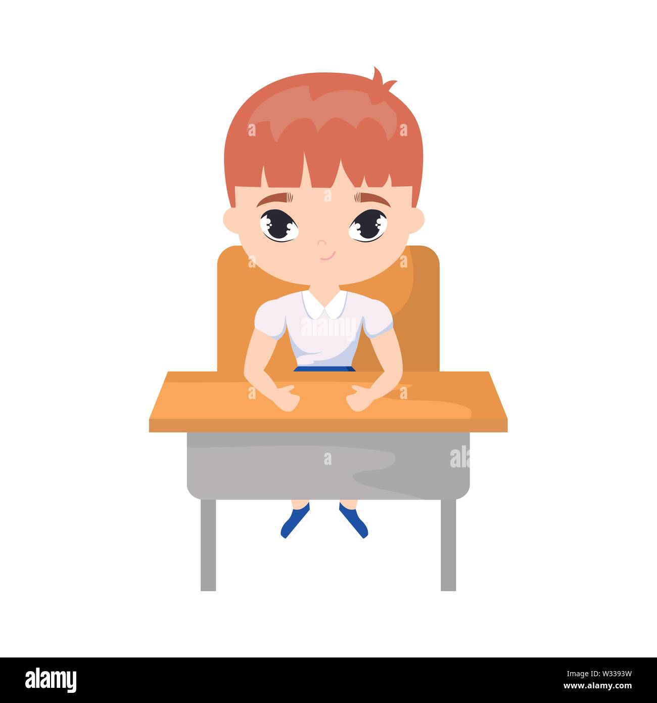 little student boy sitting in school desk vector illustration design ...