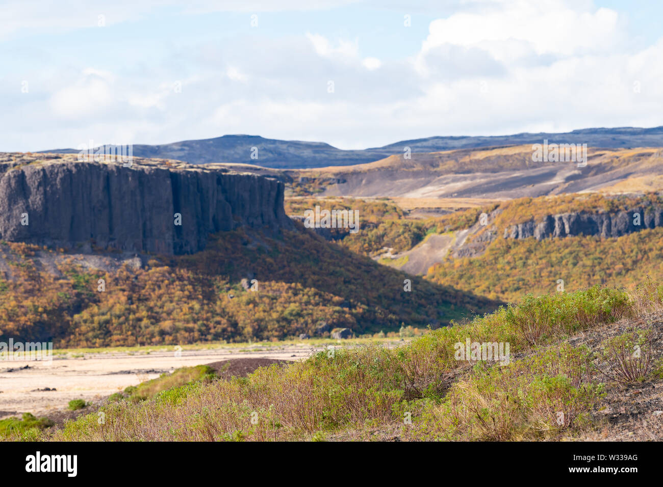 Landscape view on rocky basalt column mountain near highway road 32 in ...