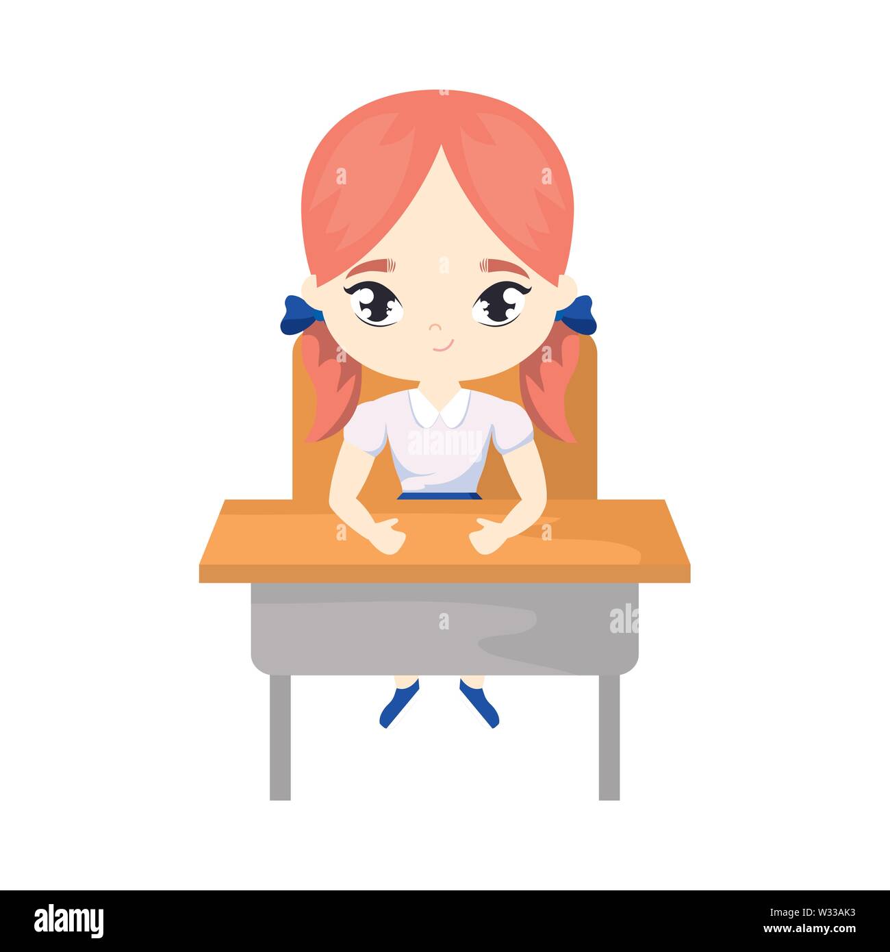 little student girl sitting in school desk vector illustration design ...