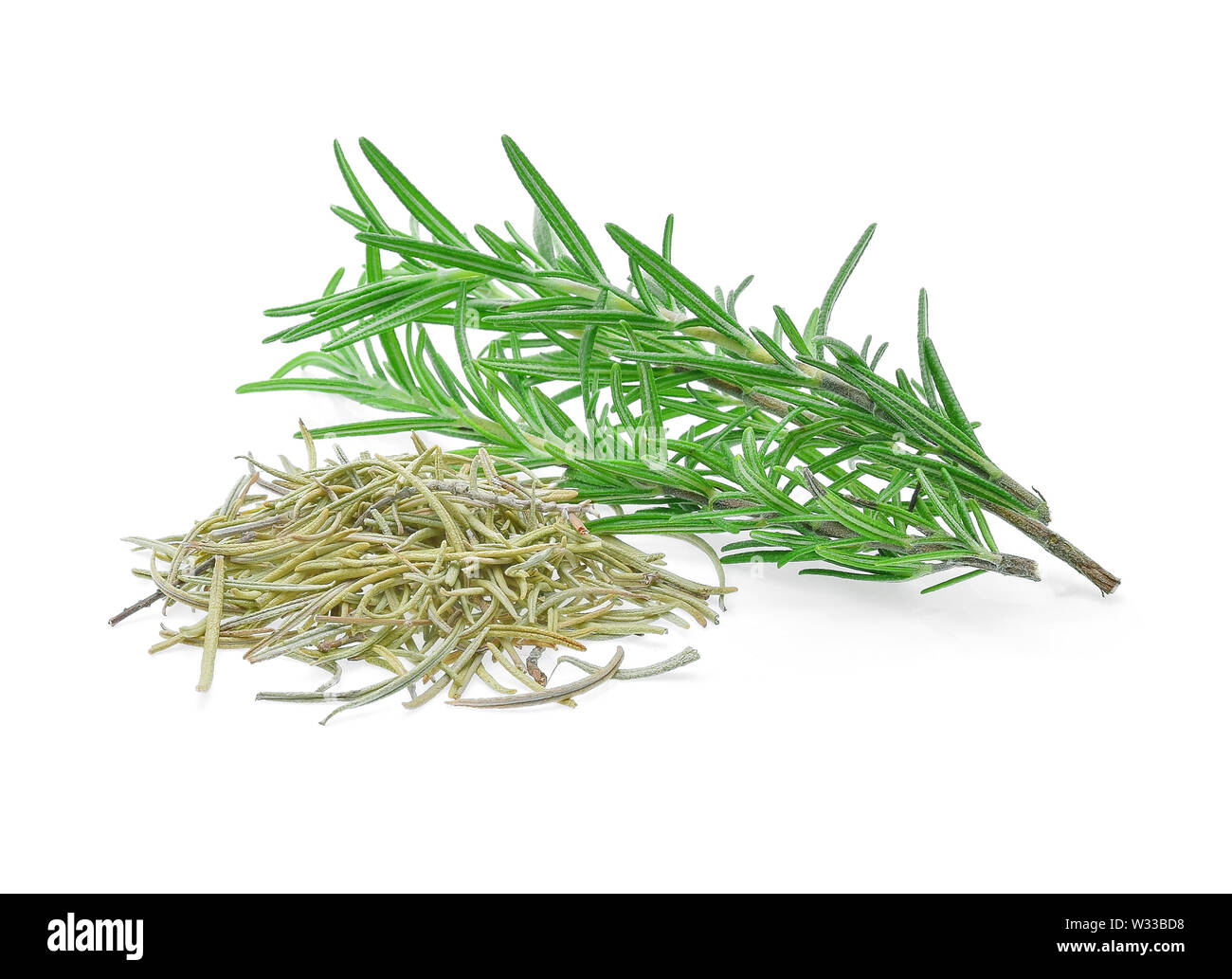 Rosemary fresh and dried on white background Stock Photo - Alamy