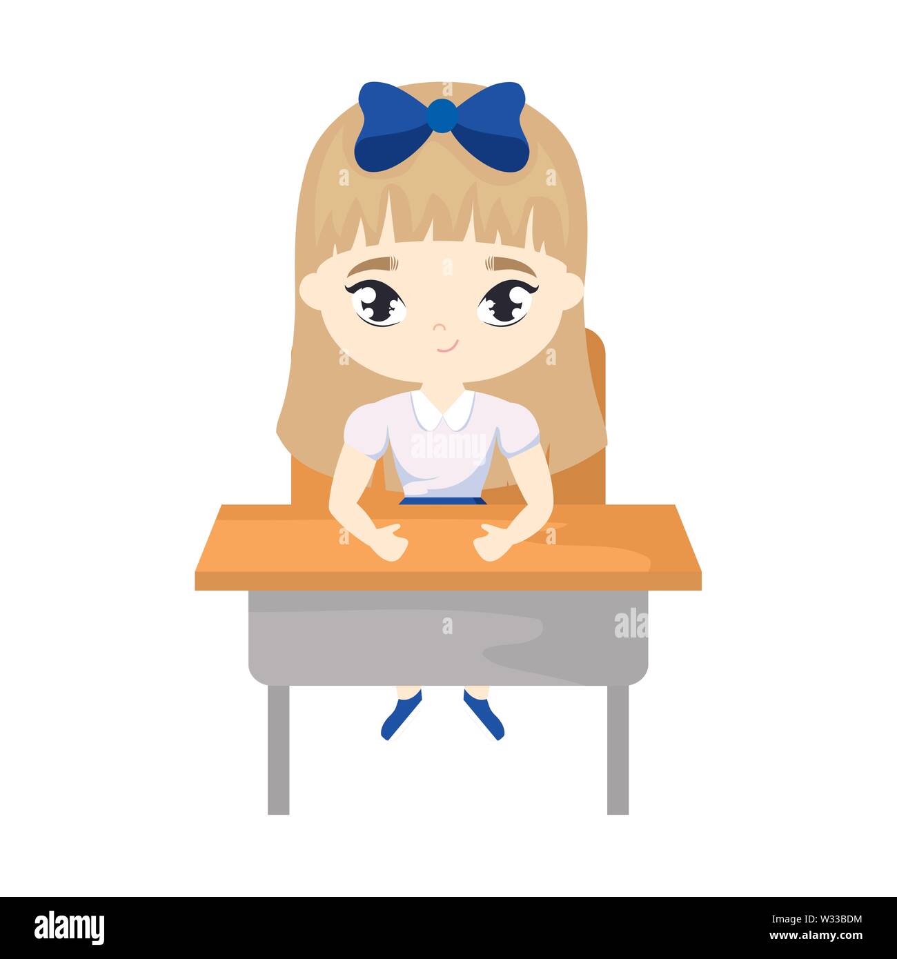 little student girl sitting in school desk vector illustration design ...