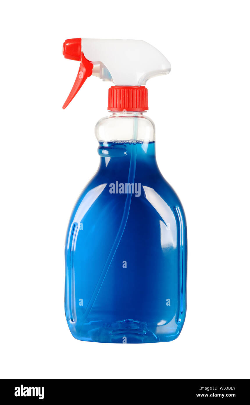 Bottle of blue glass cleaner isolated on white Stock Photo - Alamy