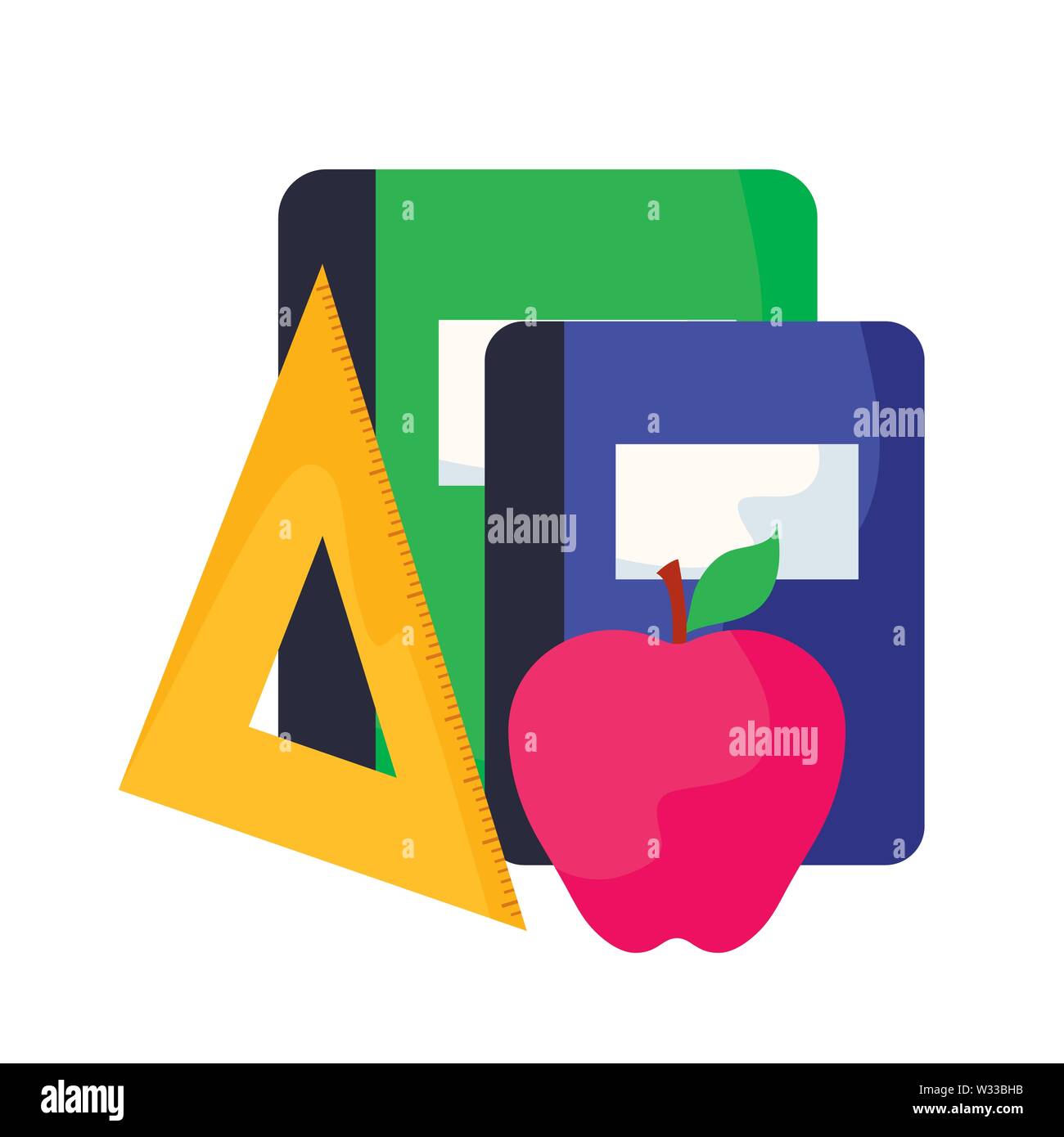 textbook school with rule and apple fruit vector illustration design ...