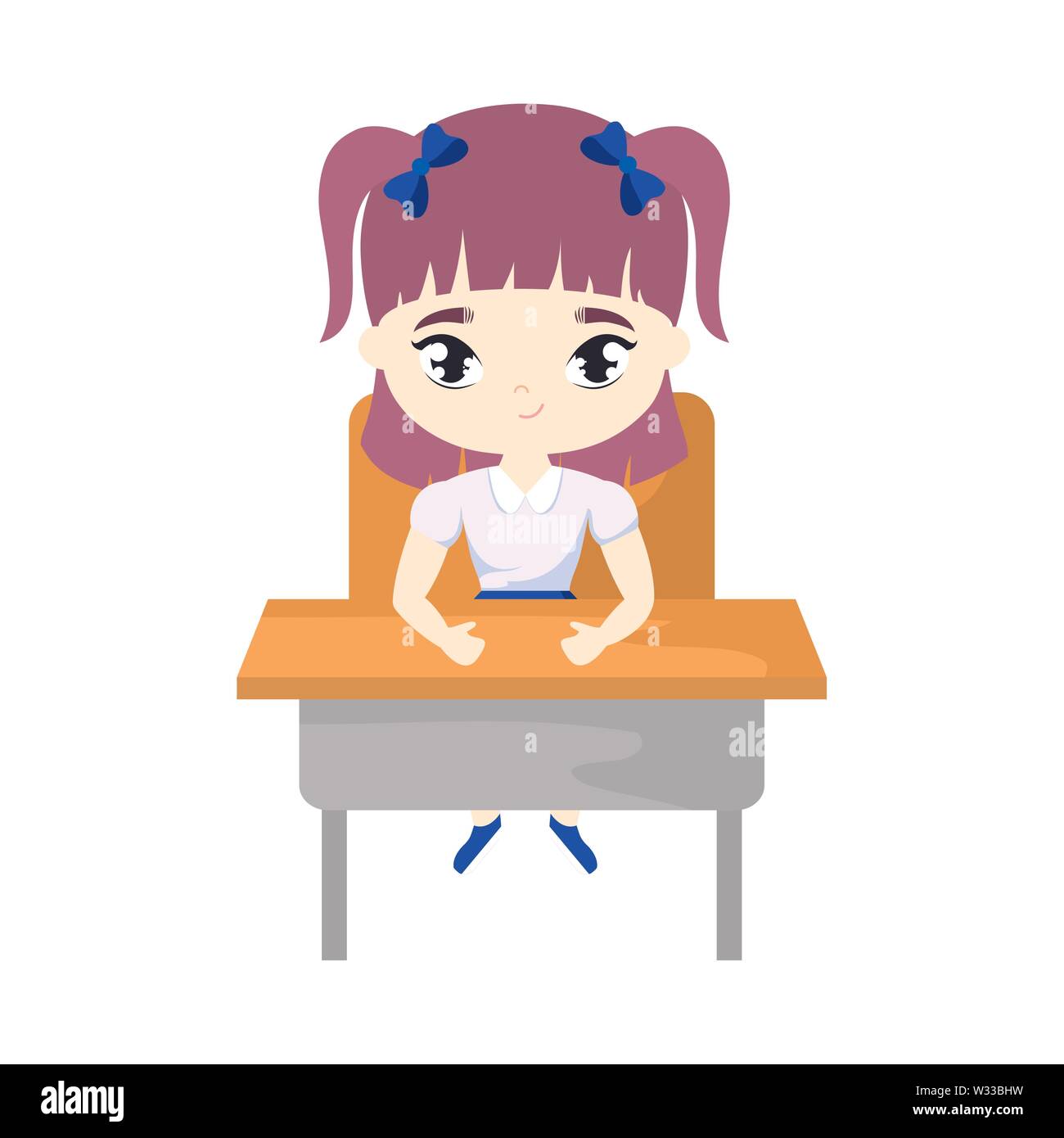 little student girl sitting in school desk vector illustration design ...