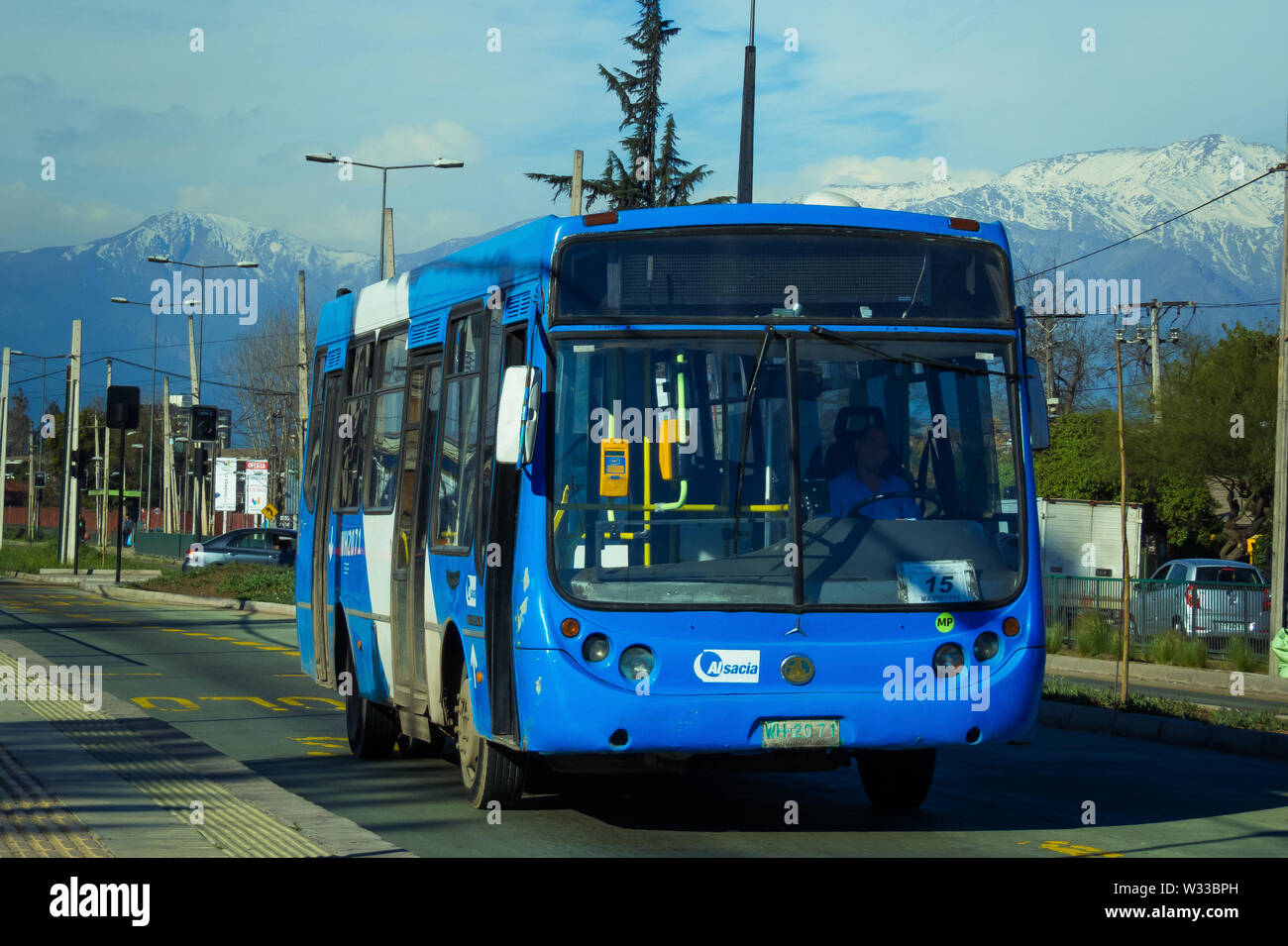 SANTIAGO, CHILE - SEPTEMBER 2014: A Transantiago bus in a busway Stock ...