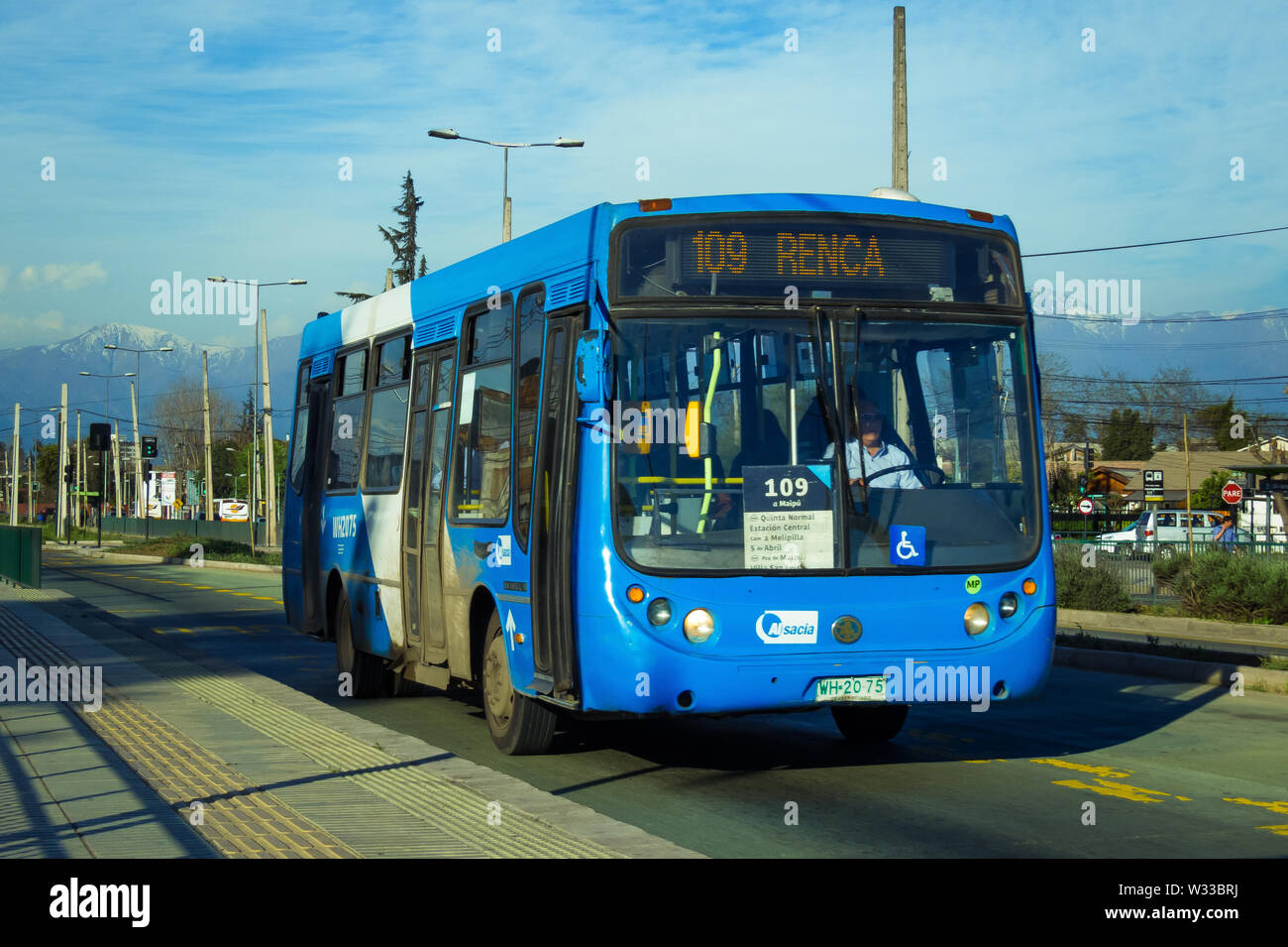 SANTIAGO, CHILE - SEPTEMBER 2014: A Transantiago bus in a busway Stock ...