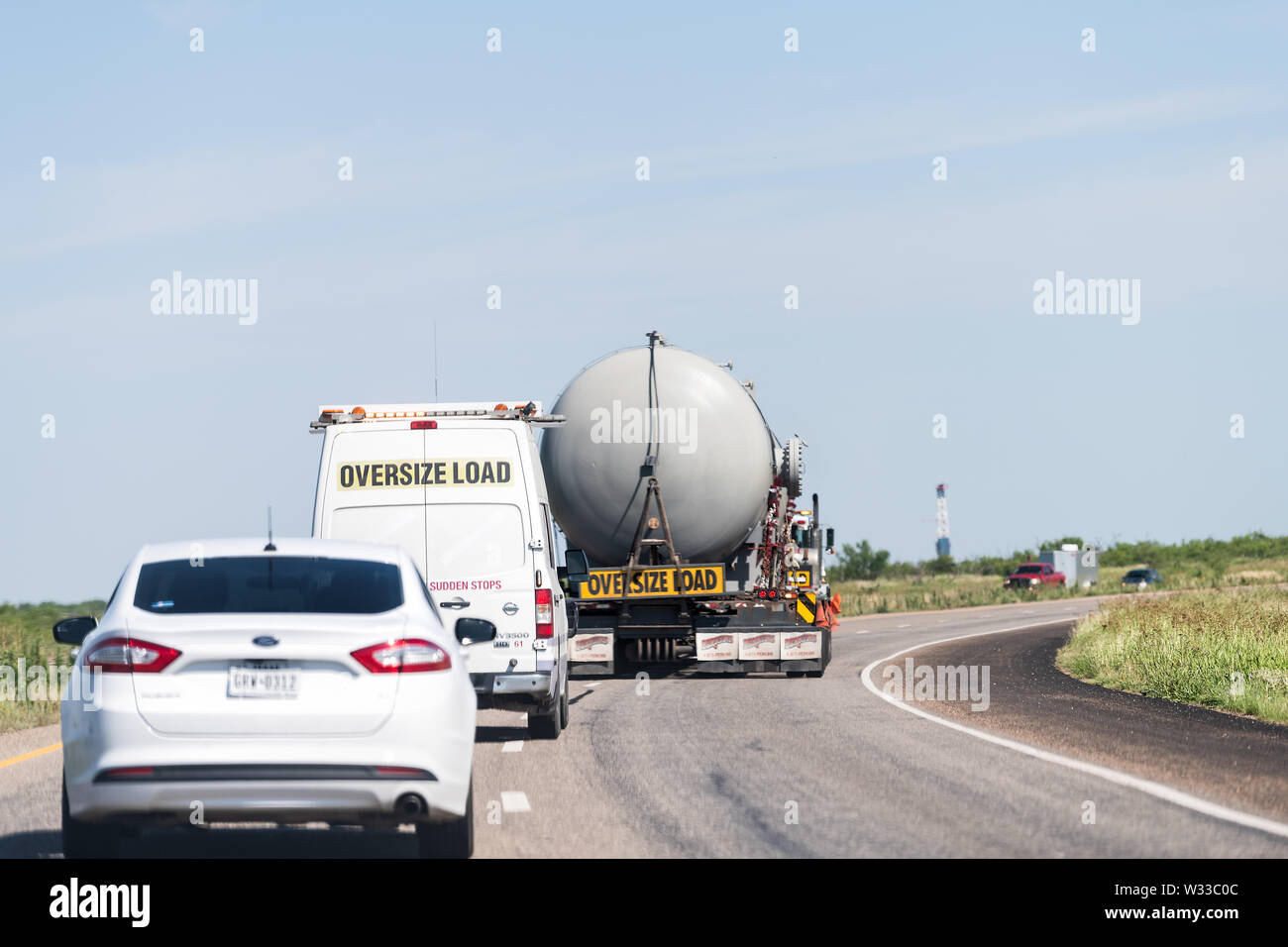 Post, USA - June 8, 2019: Highway road 84 in Texas countryside with ...